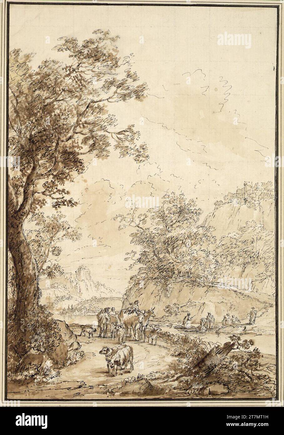 Hans Jacob Maurer River landscape with a view of a city on the water ...