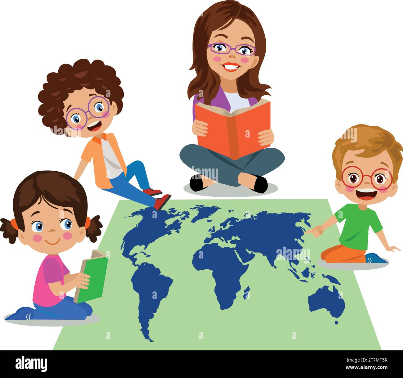 cute boy showing location on map Stock Vector Image & Art - Alamy