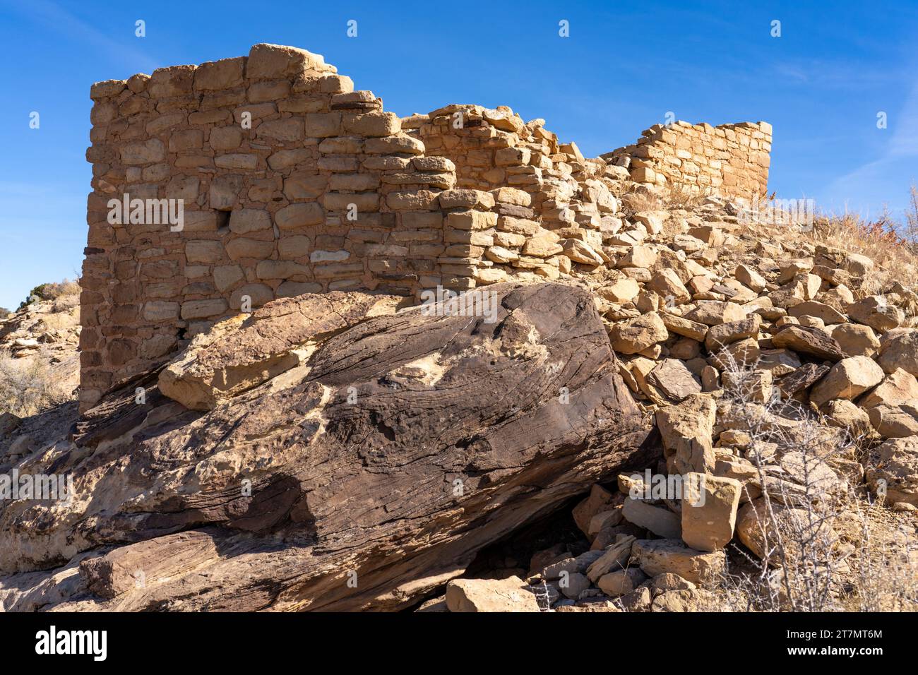 The ruins of Ancestral Puebloan structures at the Cajon Pueblo ...