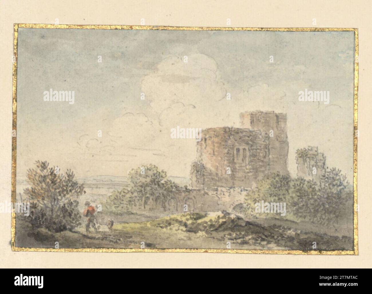 Martin von Molitor Landscape with castle. Watercolor around 1800 Stock ...