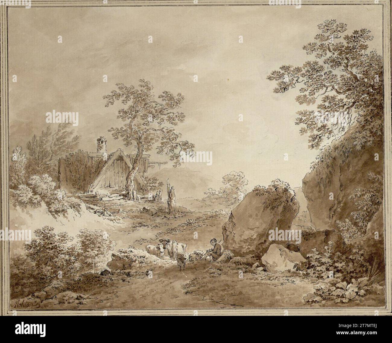 Martin von Molitor Schäfer and shepherd with cows and sheep in mountain ...