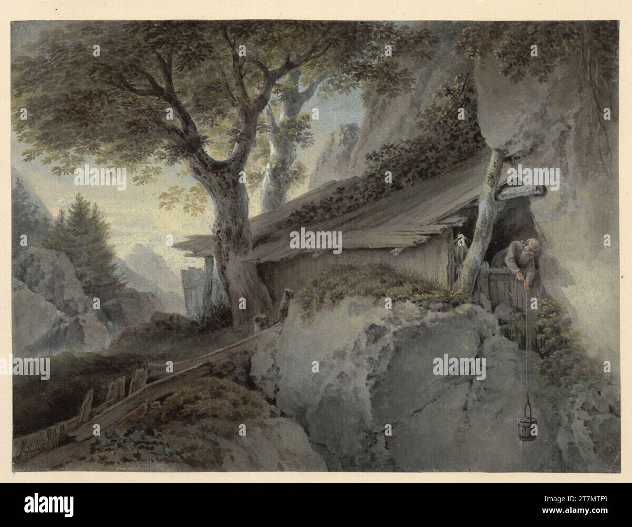 Martin von Molitor Mountain landscape with hermitage. Watercolor around ...