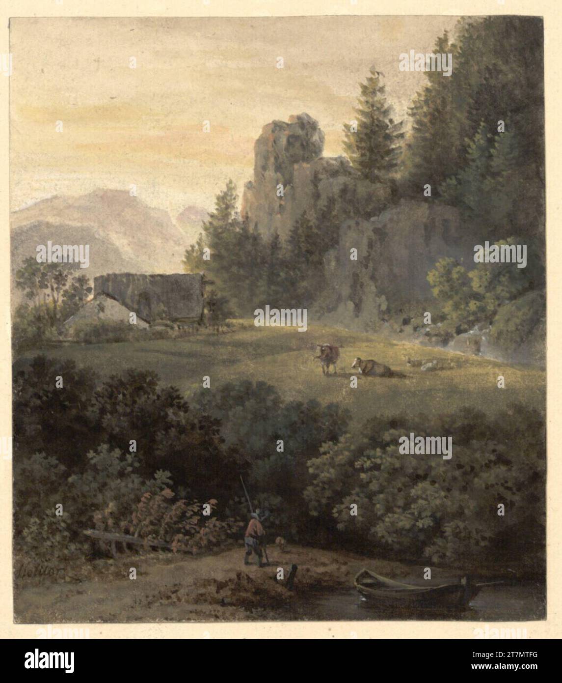 Martin von Molitor Mountain landscape with Kahn in the foreground ...