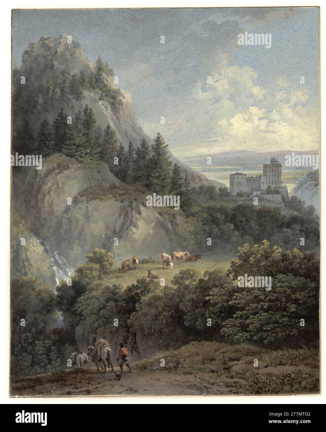 Martin von Molitor Landscape with castle. Gouache on blue paper around ...