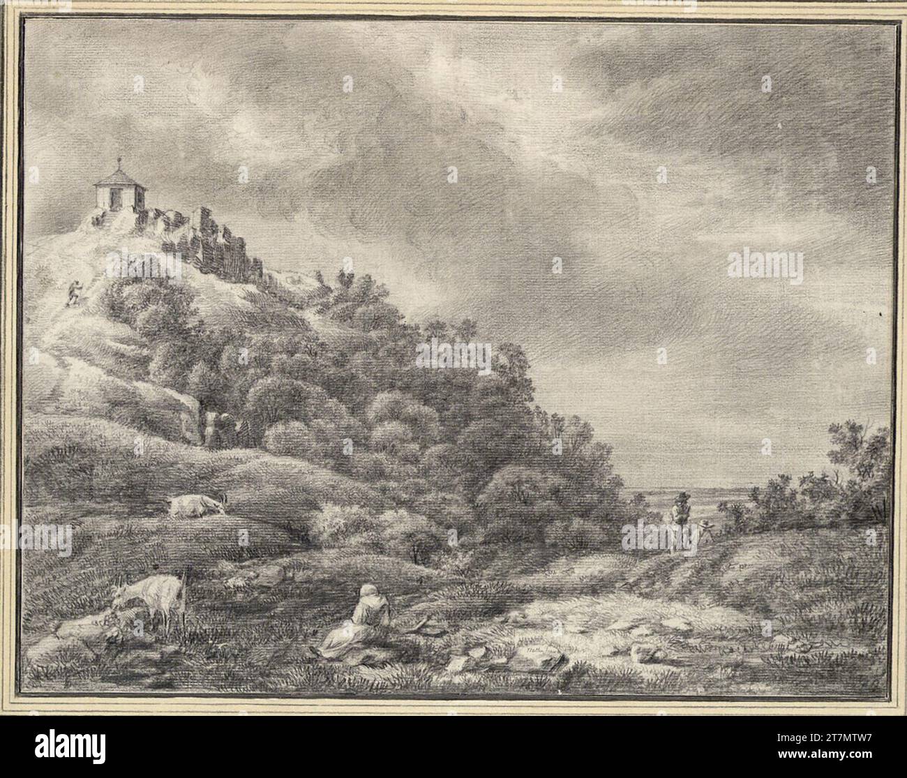 Christoph Nathe Goat pasture with shepherdess and hikers in front of a ...