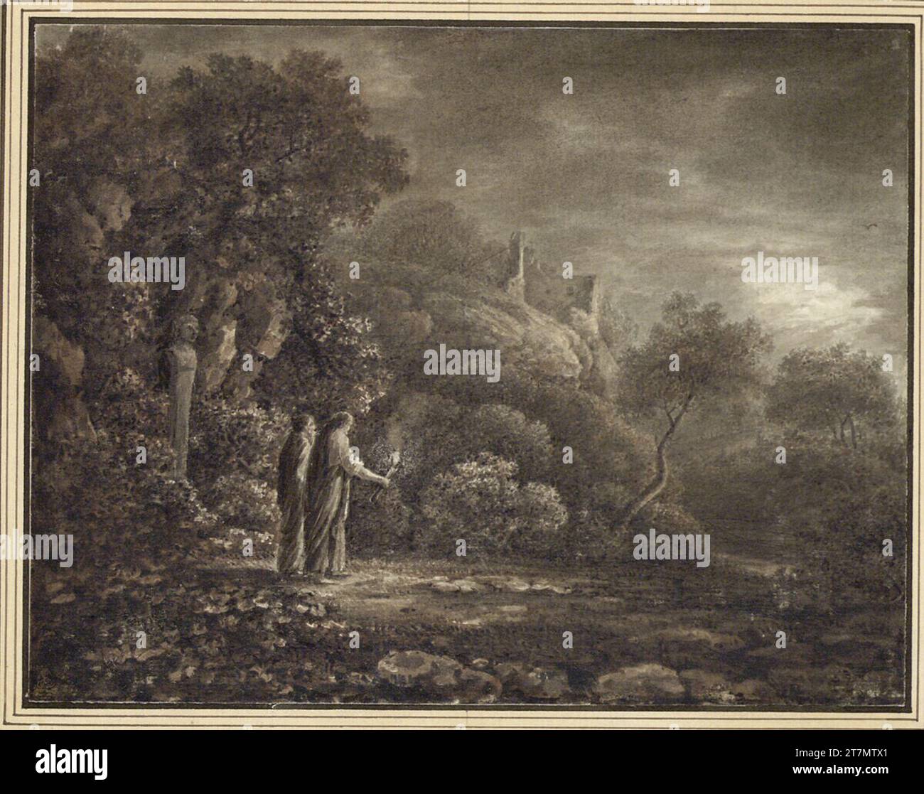 Christoph Nathe Moonlight landscape with castle ruins, in the ...