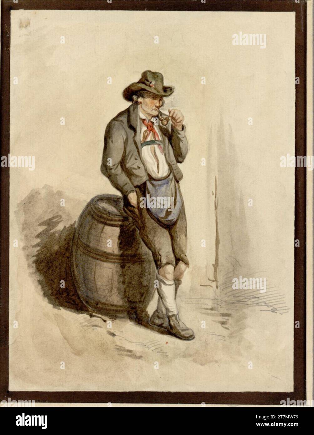Johann Gualbert Raffalt Pipe of smoking farmers. Watercolor around 1840 ...