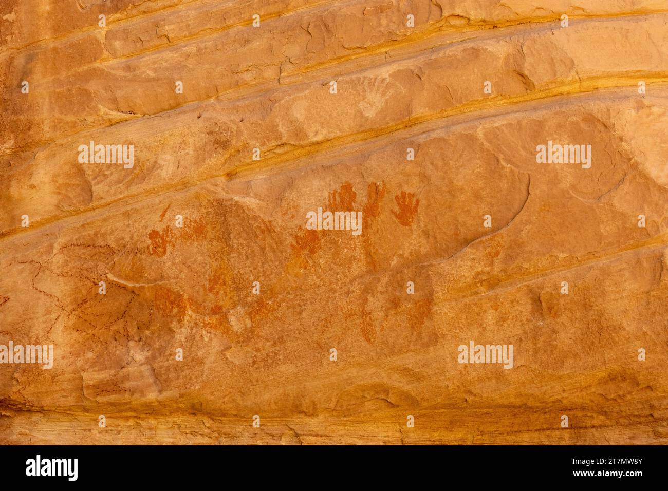 Red & white painted handprint pictographs at Monarch Cave Ruins in ...