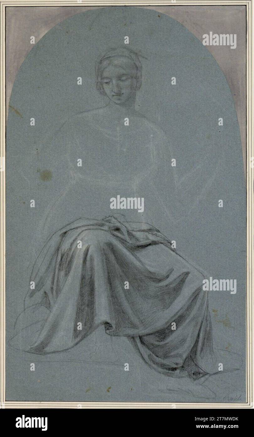Karl Rahl (The Younger) Study on a Maria. Black and white chalk on blue ...
