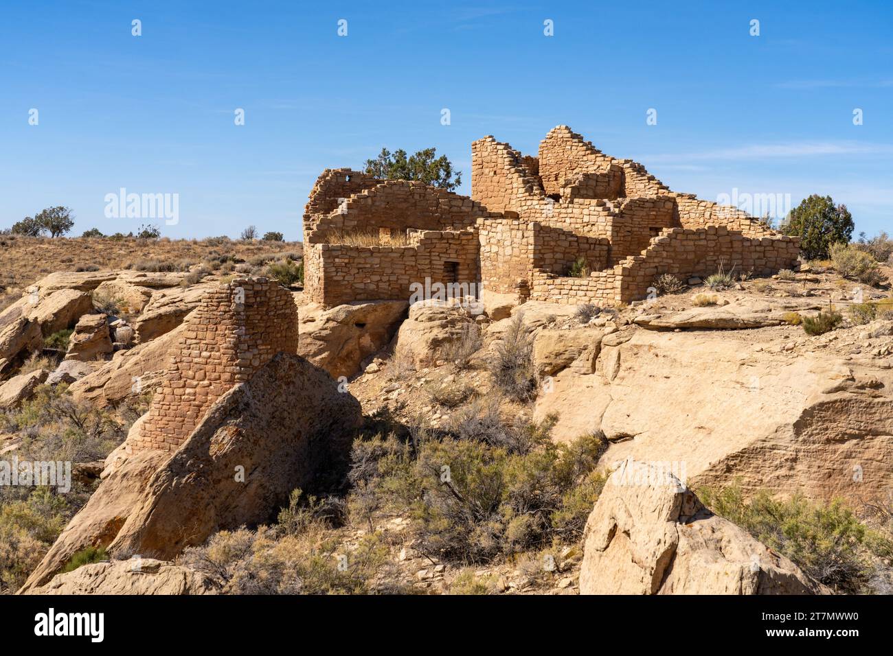 The ruins of Ancestral Puebloan structures at the Cajon Pueblo ...