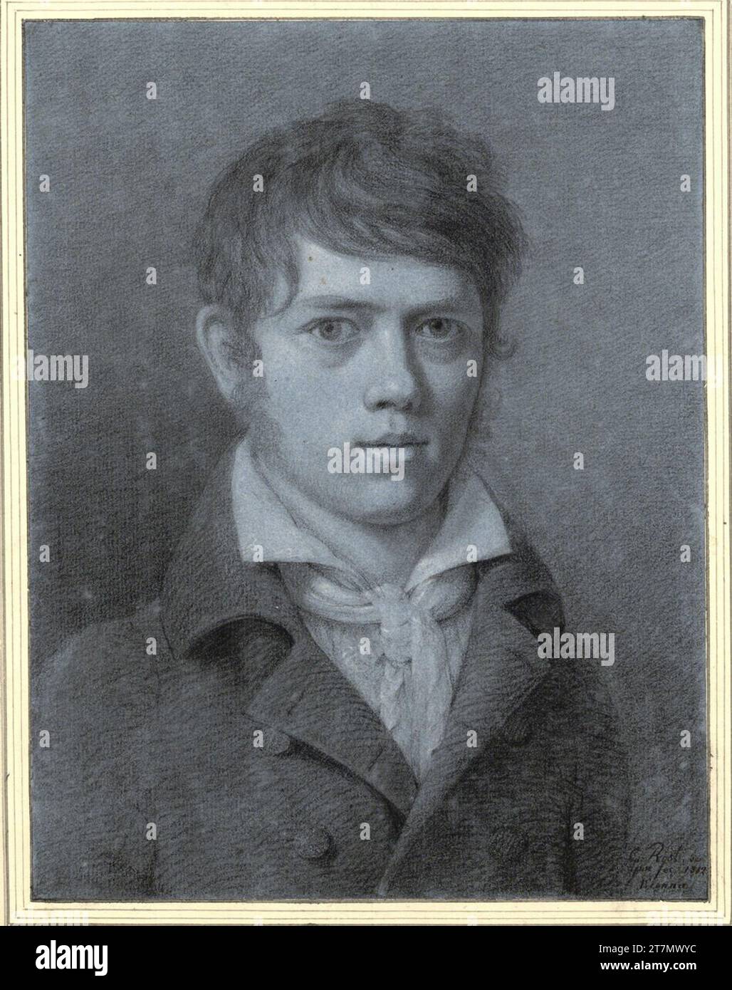 Johann Christoph Rist Self -portrait. Black chalk, heighted with white ...