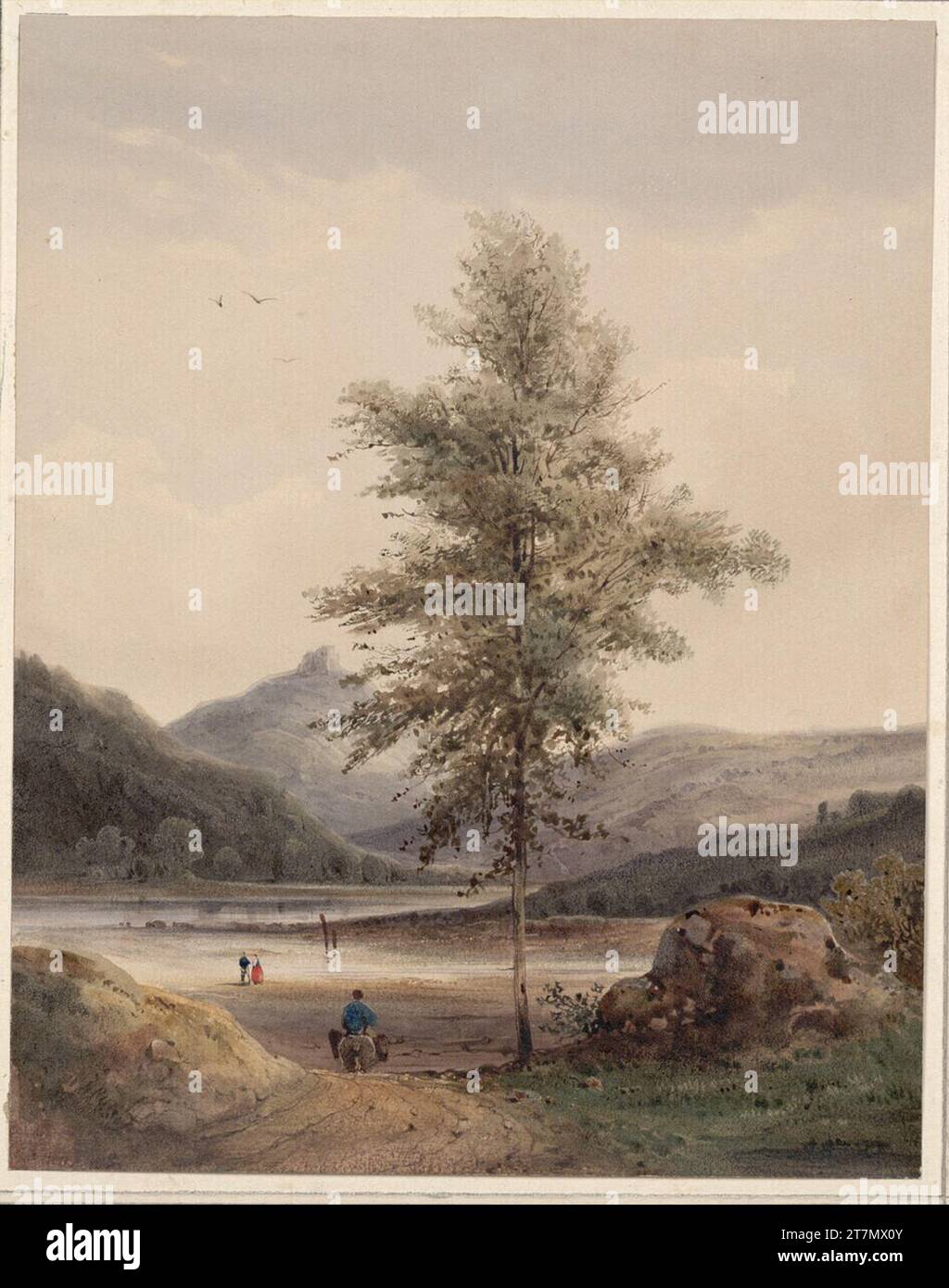 Franz Joseph Sandmann Landscape with tree. Pencil, watercolor around ...