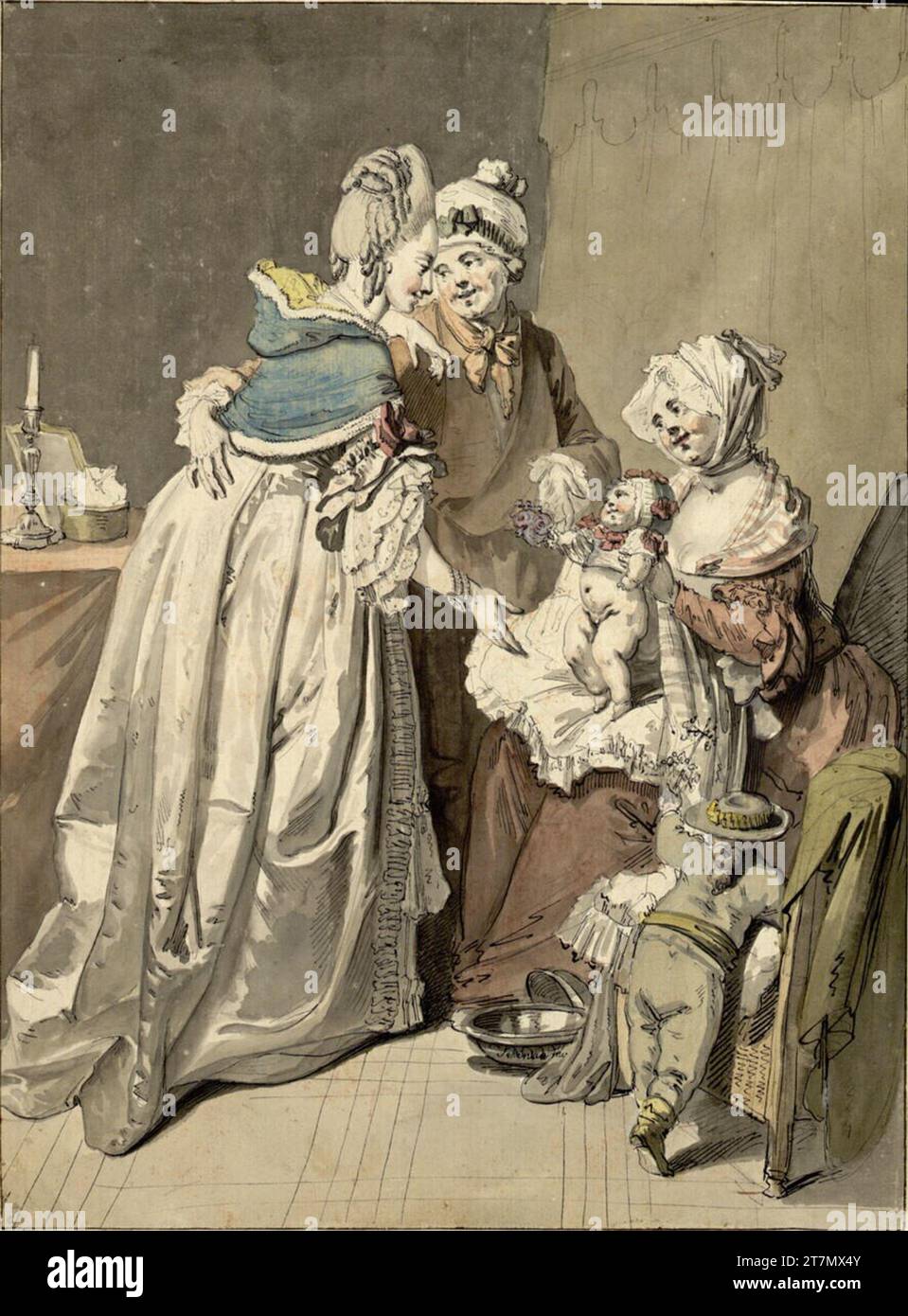 Johann Eleazar Schenau A seated nurse presents the child to the parents ...