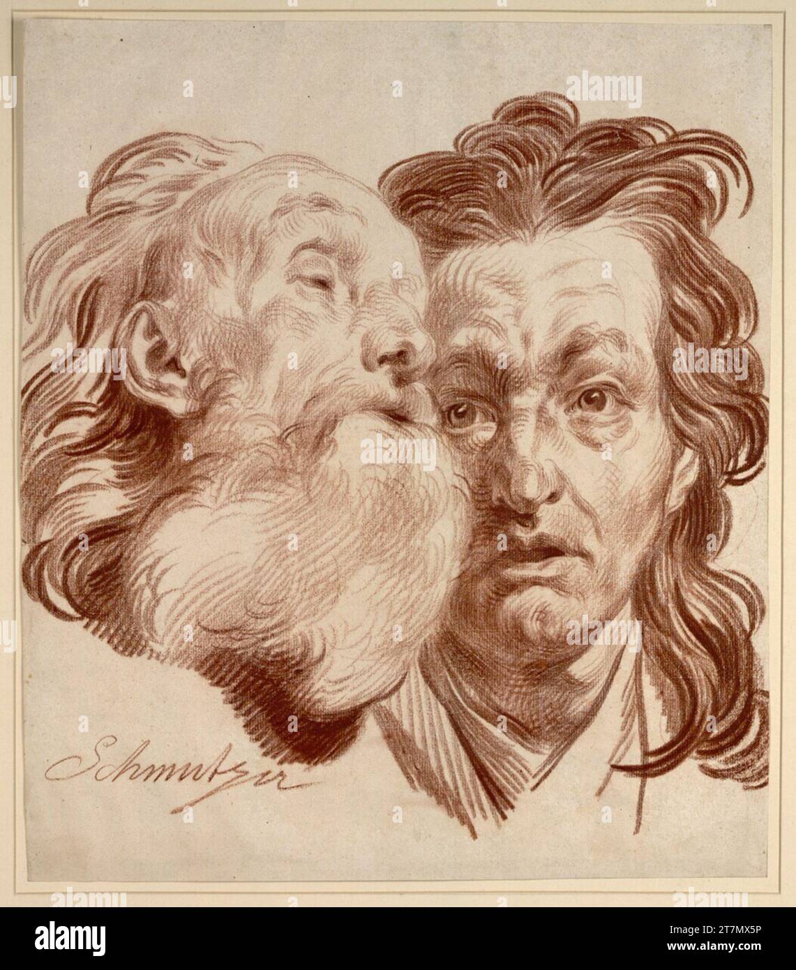 Jacob Matthias Schmutzer Marriage and men's head. Red Chalk Stock Photo ...