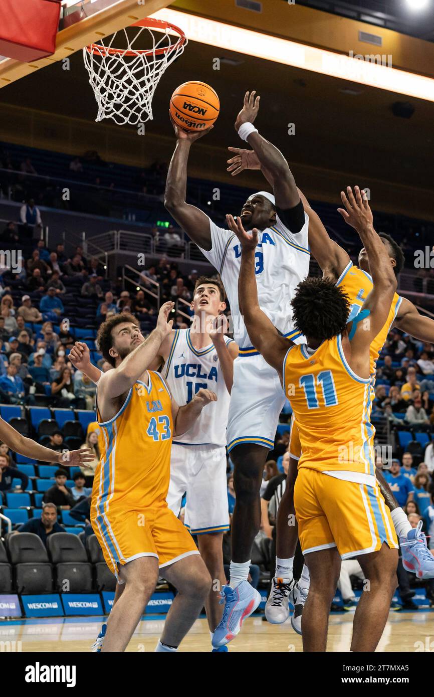UCLA Bruins forward Adem Bona (3) shoots over LIU Sharks center Gezim ...