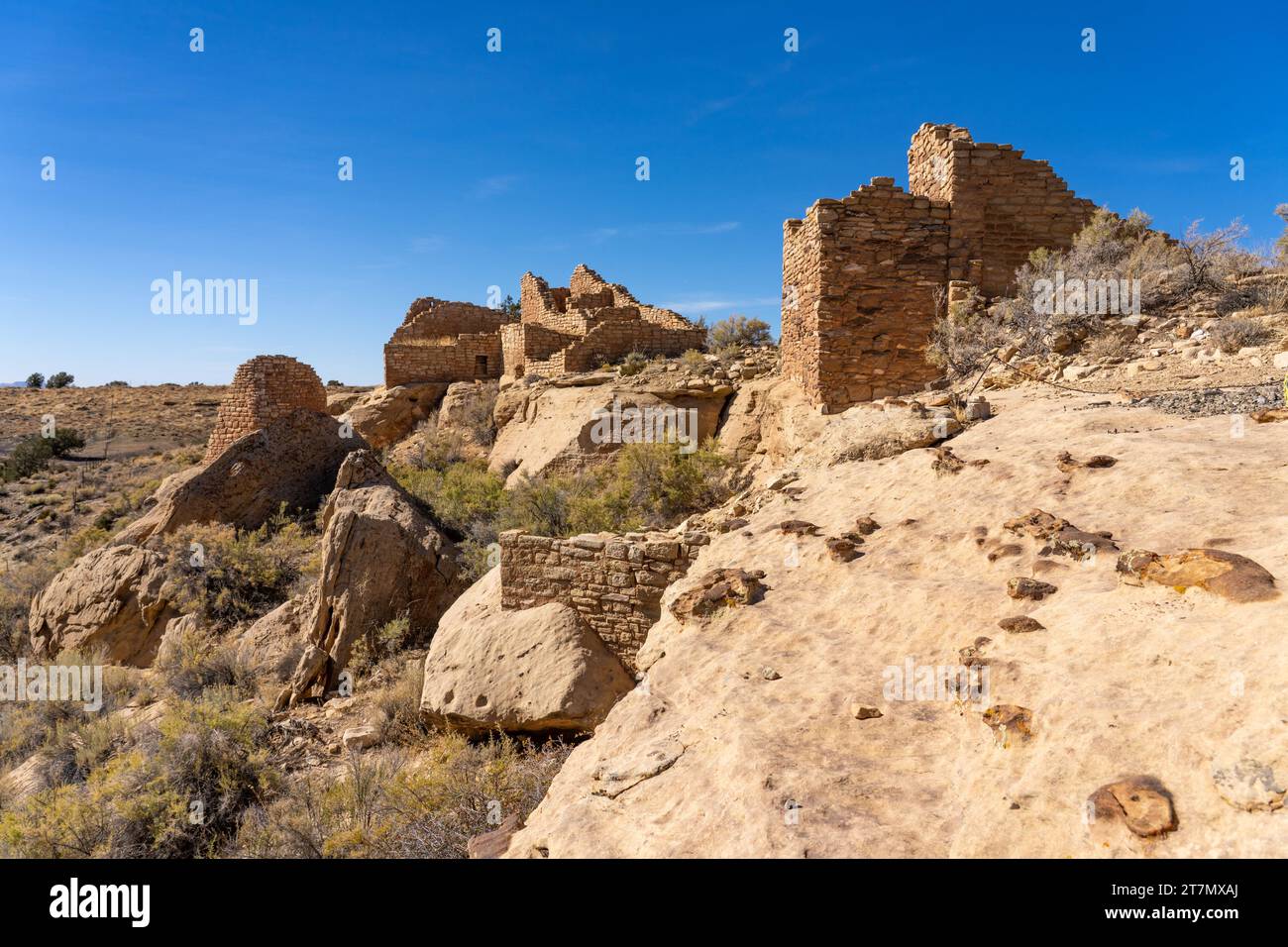 The ruins of Ancestral Puebloan structures at the Cajon Pueblo ...