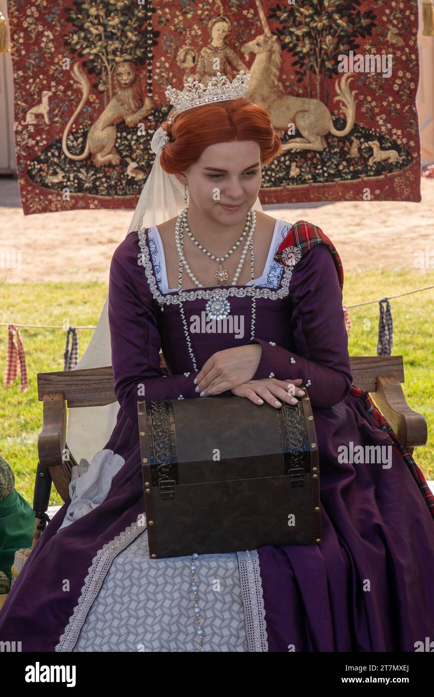 A reenactor dressed as Mary, Queen of Scots at the Scots on the Rocks ...