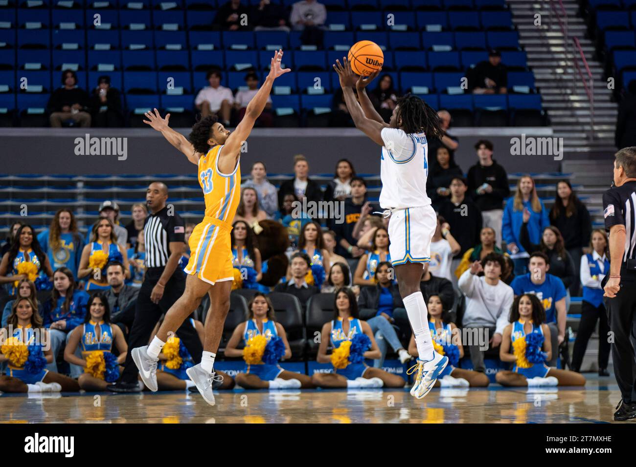 UCLA Bruins guard Will McClendon (4) shoots over LIU Sharks guard Tai ...