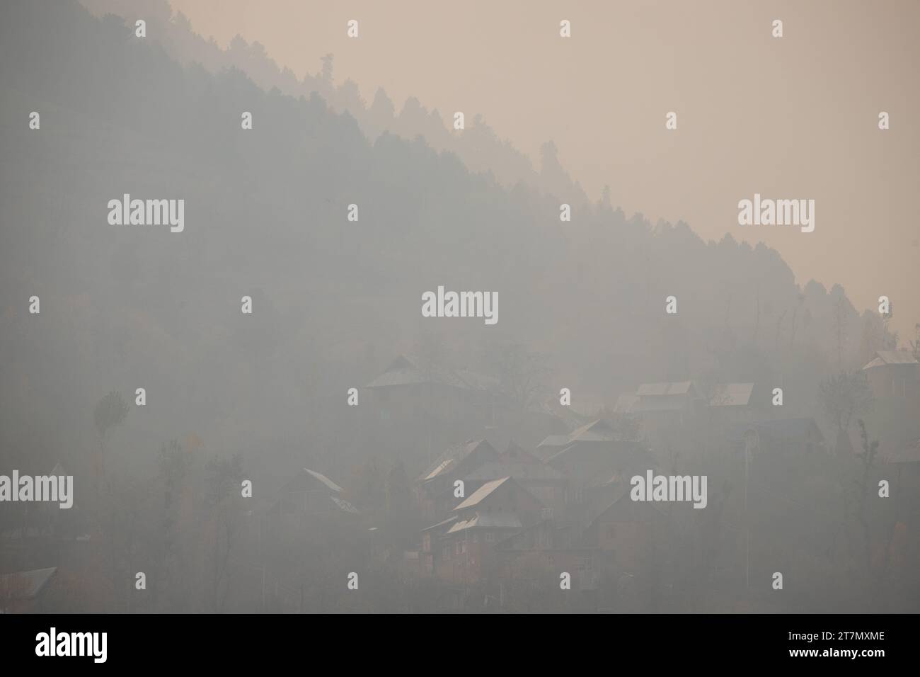 Kulgam, India. 16th Nov, 2023. Residential houses are seen amid dense ...