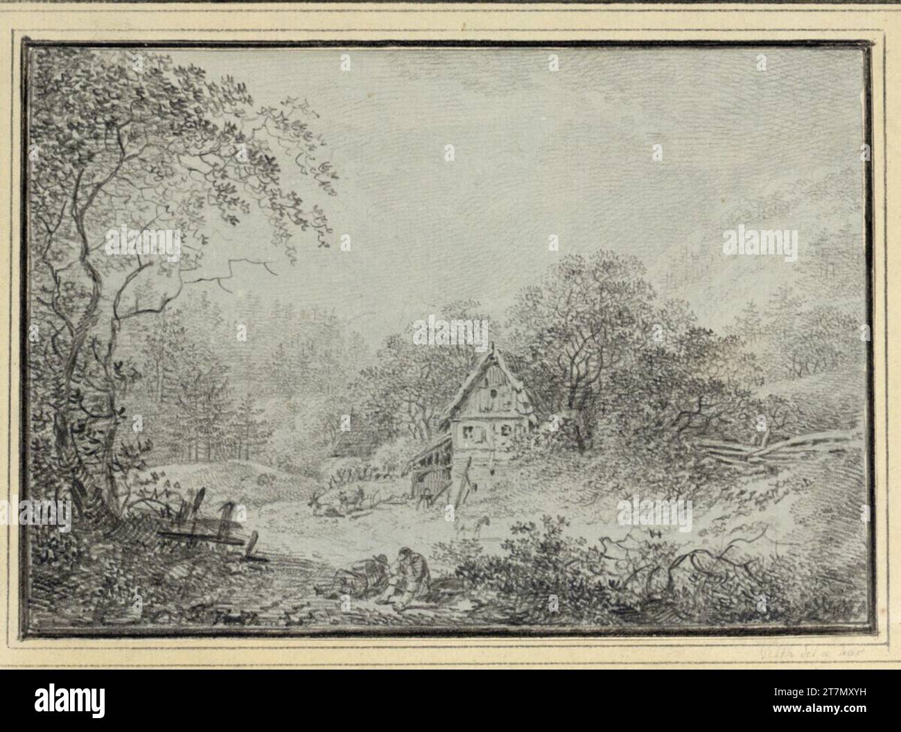 Johann Philipp Veith Landscape with a farmhouse between trees and two ...