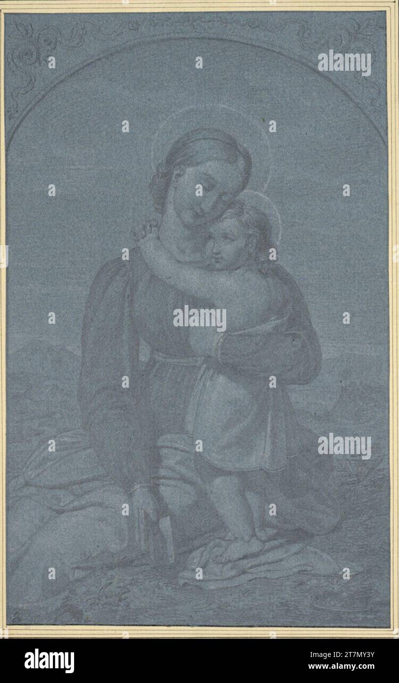 Clemens von Zimmermann Madonna with a child in a landscape. Pencil ...