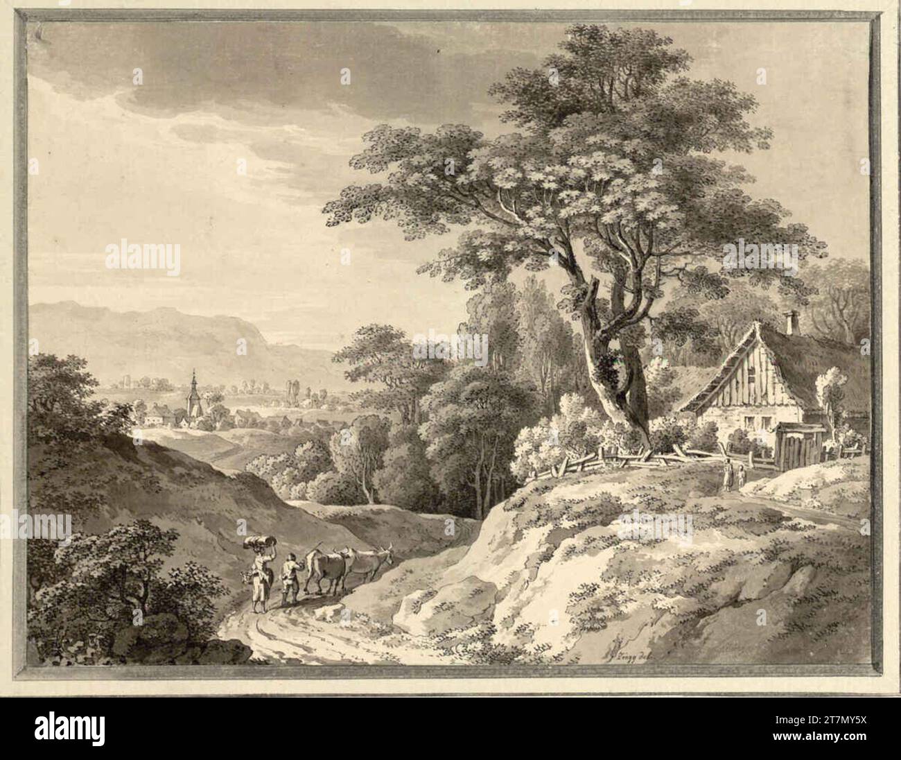 Adrian Zingg Landscape with a farmhouse on a ravine and view of a ...