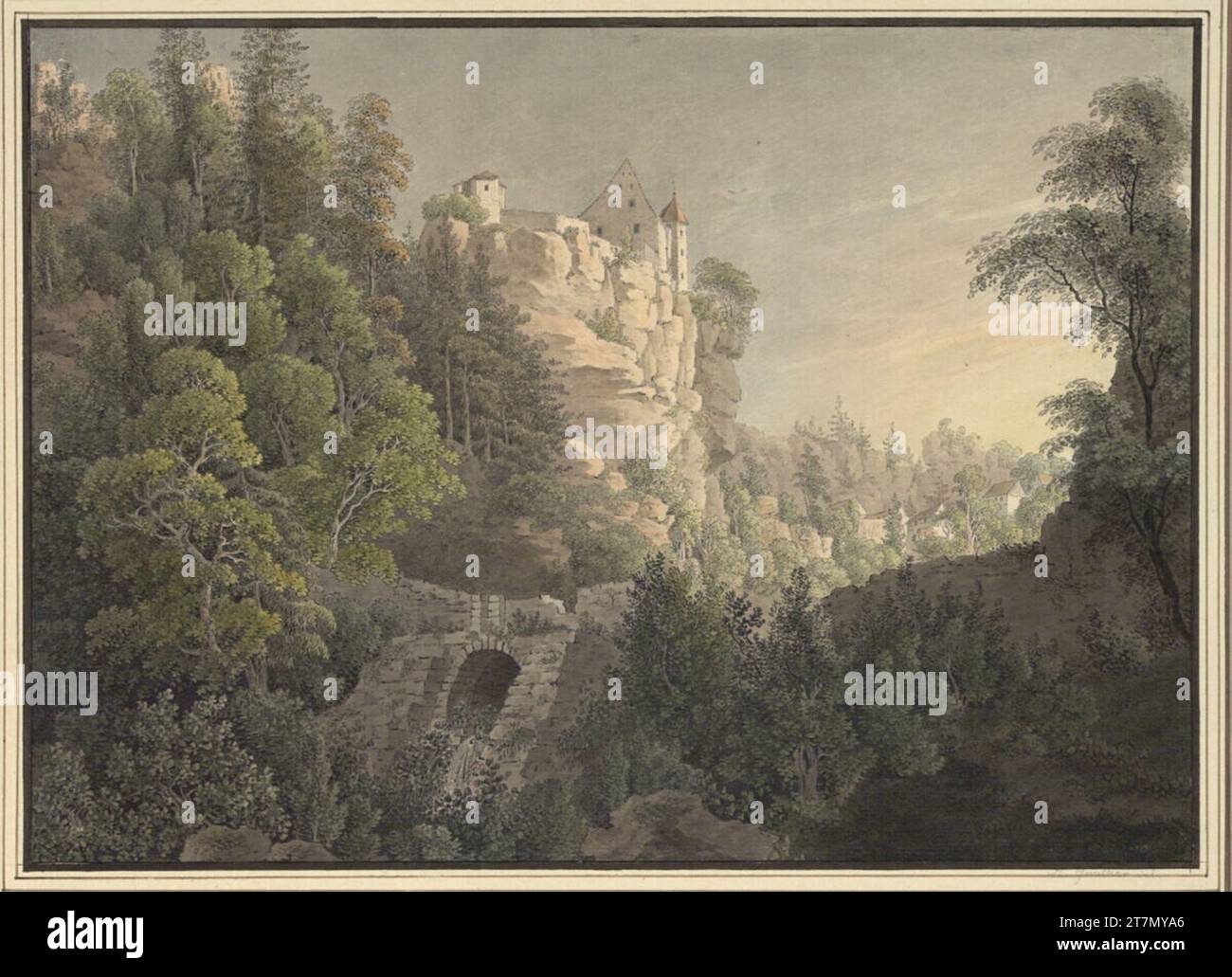 Christian August Günther Hohnstein Castle in Saxon Switzerland. Pen in ...