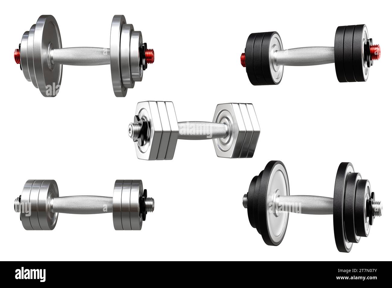 Set of dumbbells isolated on a white background. 3d rendering realistic Stock Photo - Alamy