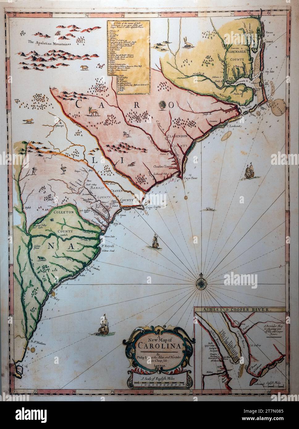 Old English map of the Carolinas states in Charleston South Carolina ...
