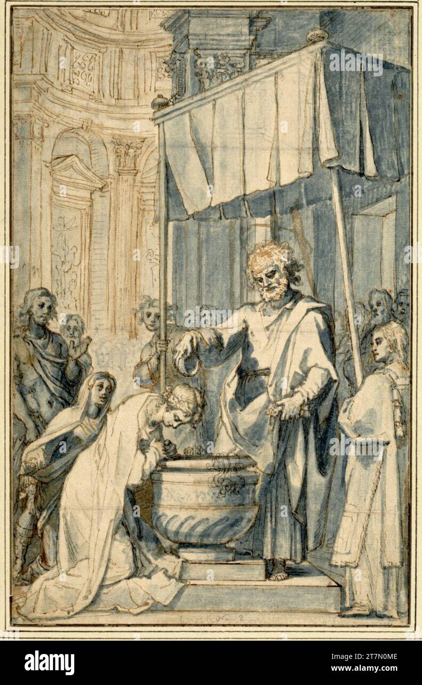 Lodovico Cardi Peter baptizes the Holy Prisca of Rome. Feather; brown ...