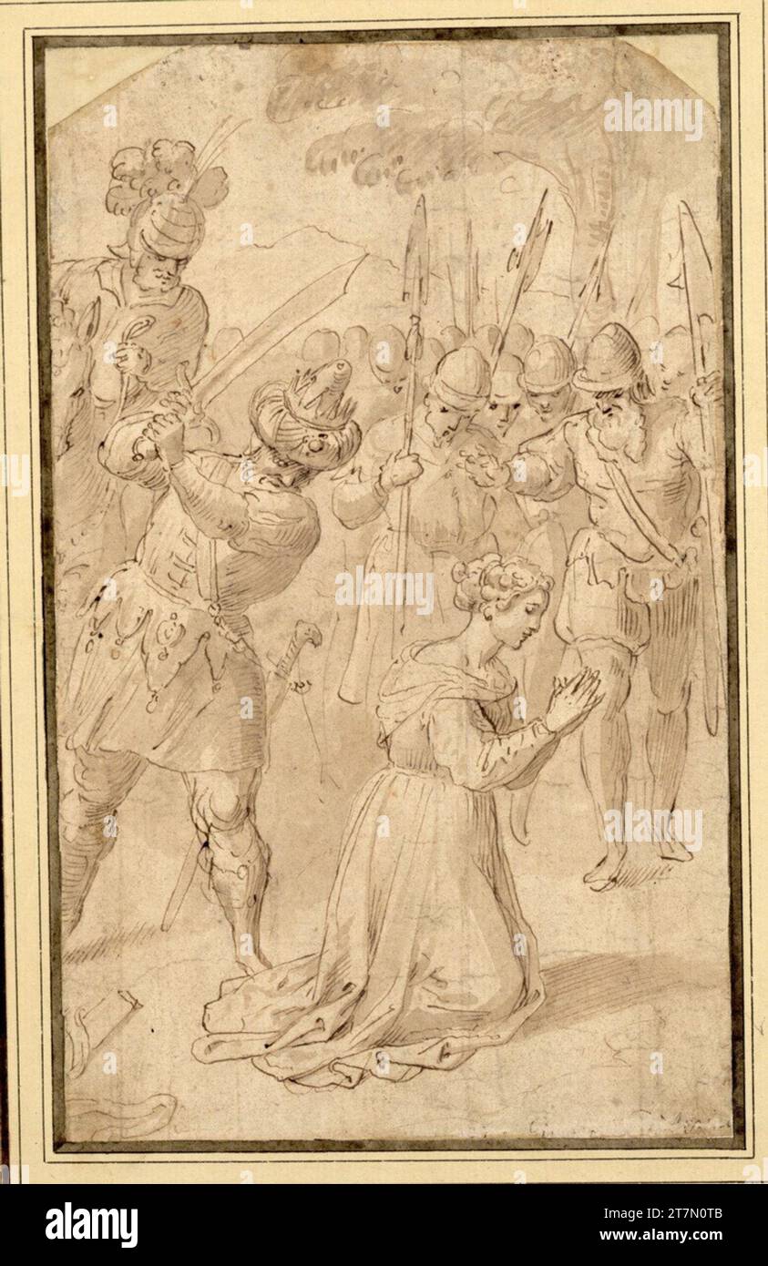 Anonym The beheading of St. Barbara. (In front of the soldiers led by a ...