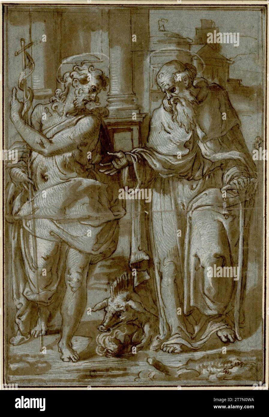 Anonym The St. John the Baptist and Antonius Abbas stand in front of an ...