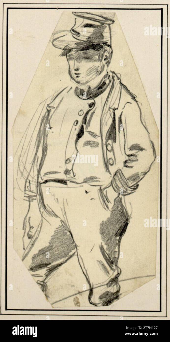 Carl Pischinger Standing young, slightly turned left. Pencil drawing ...