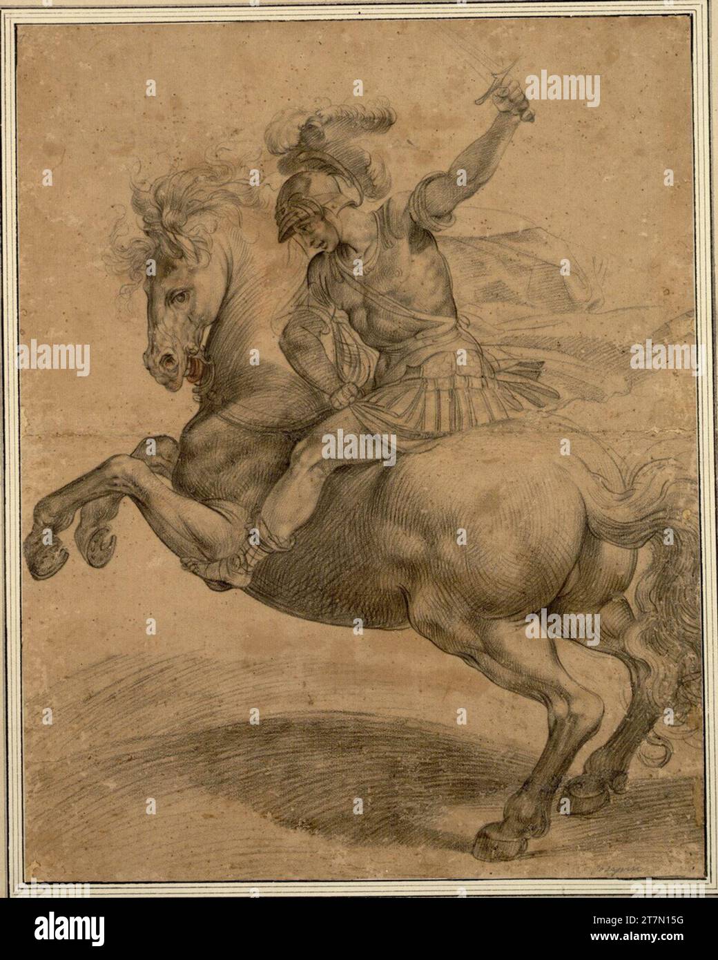 Giuseppe Cesari gen. Cavaliere d'Arpino Roman rider in armor with swept ...