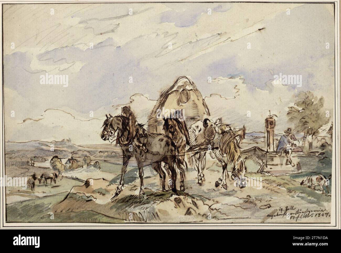 Carl Pischinger Fukew car from the front. Feder, watercolor 1847 , 1847 ...