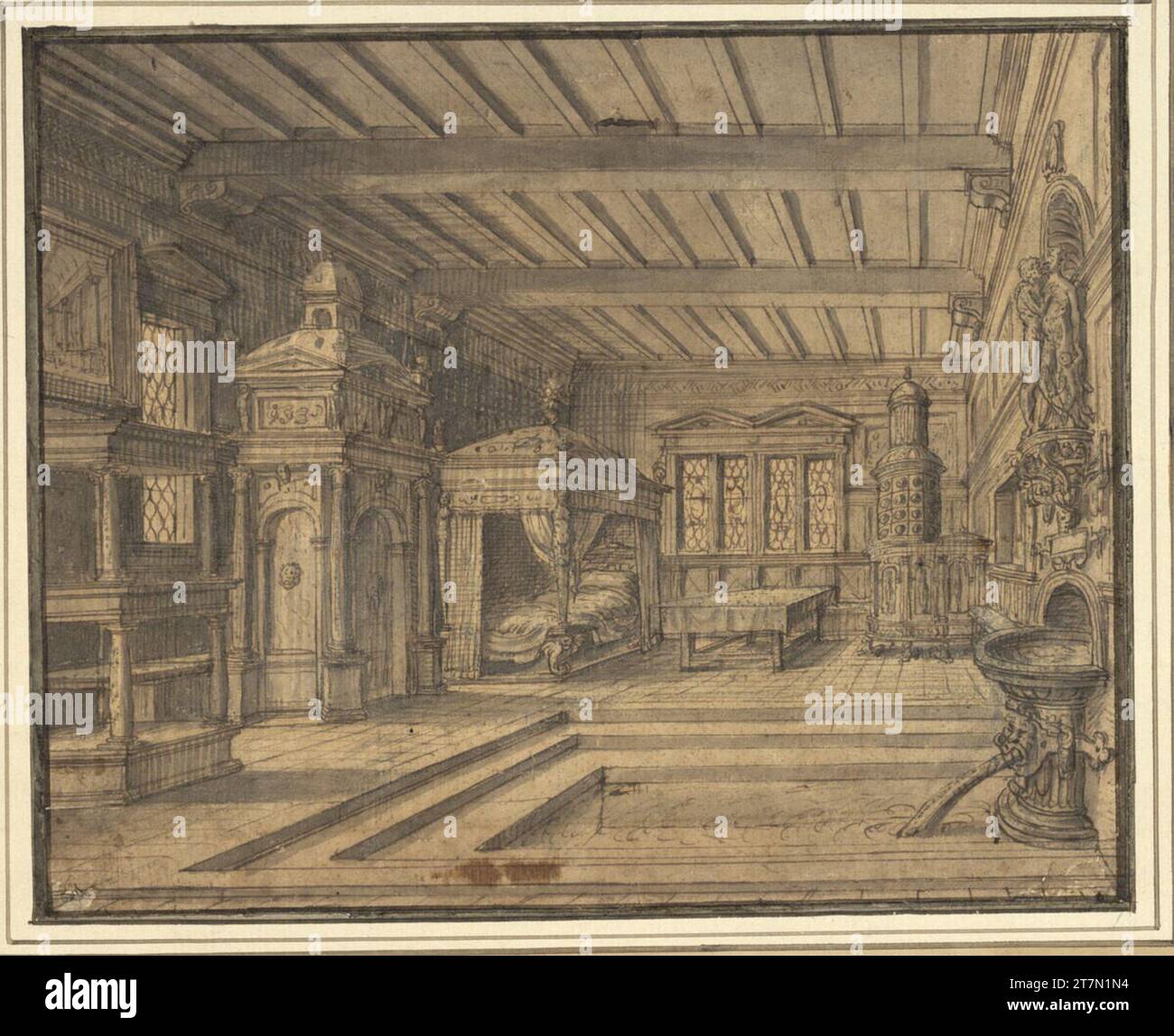 Hans Vredeman de Vries Badestube. Feder in brown and black, laved, on ...