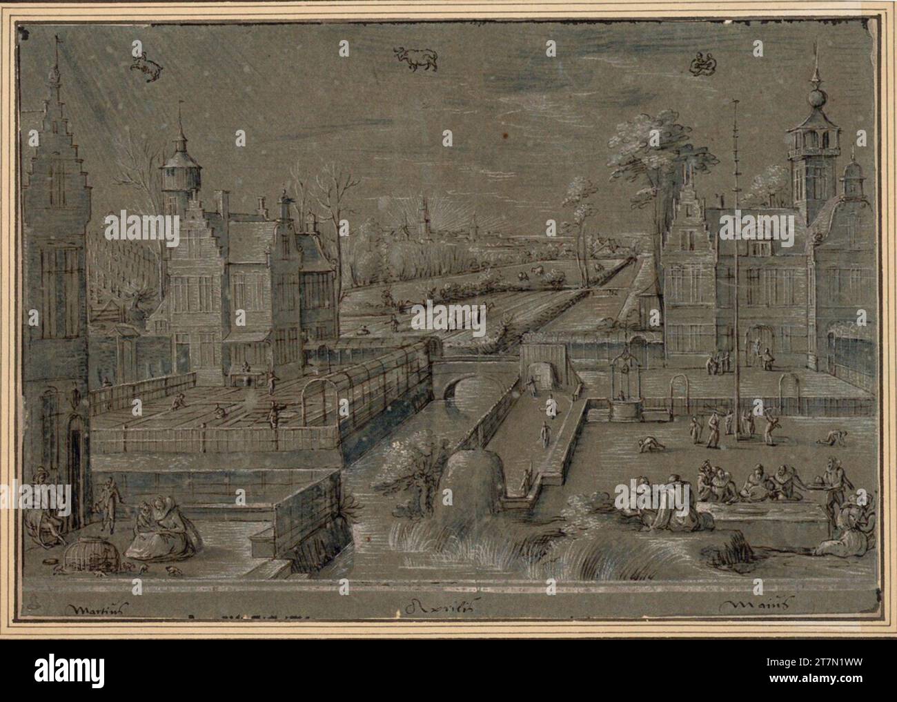 unbestimmt The spring. Feder in dark brown and white on greenish tinted ...