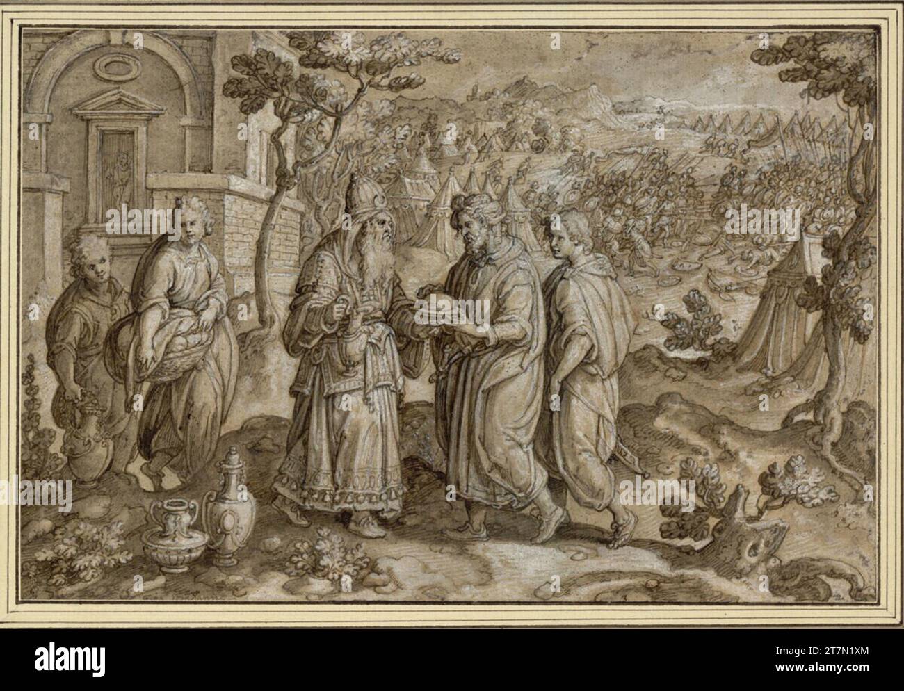 Jan van der Straet Abraham and Melchizedek. Feder in brown, gray ...