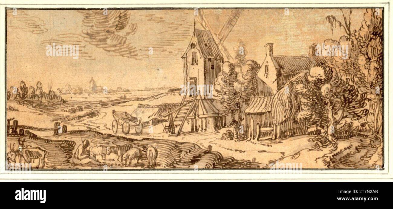 Jan van de Velde II. (The Younger) Landscape with mill and farm. Feder ...
