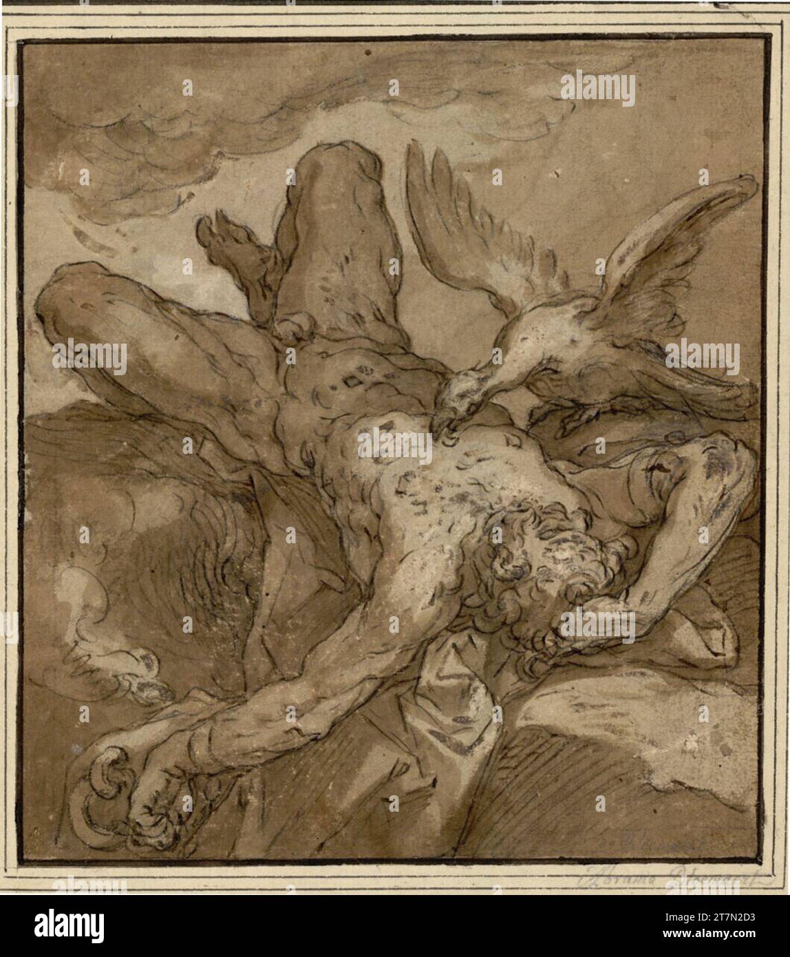 Abraham Bloemaert Prometheus. Black chalk, feather in brown, laved ...