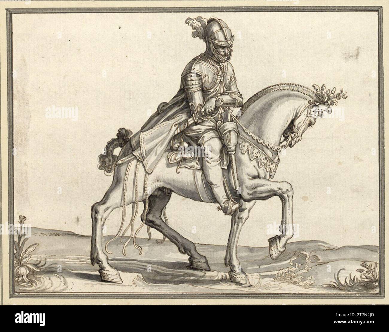 Jacob de Gheyn II. Harnish rider in the crotch. Feder in brown, gray ...