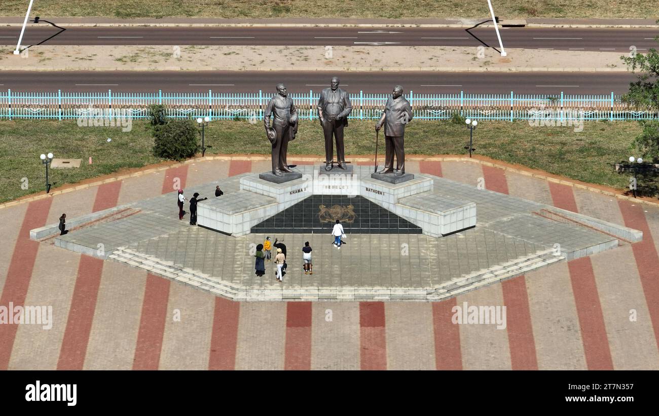 Aerial view of the Three Chiefs Monument in the Central Business ...