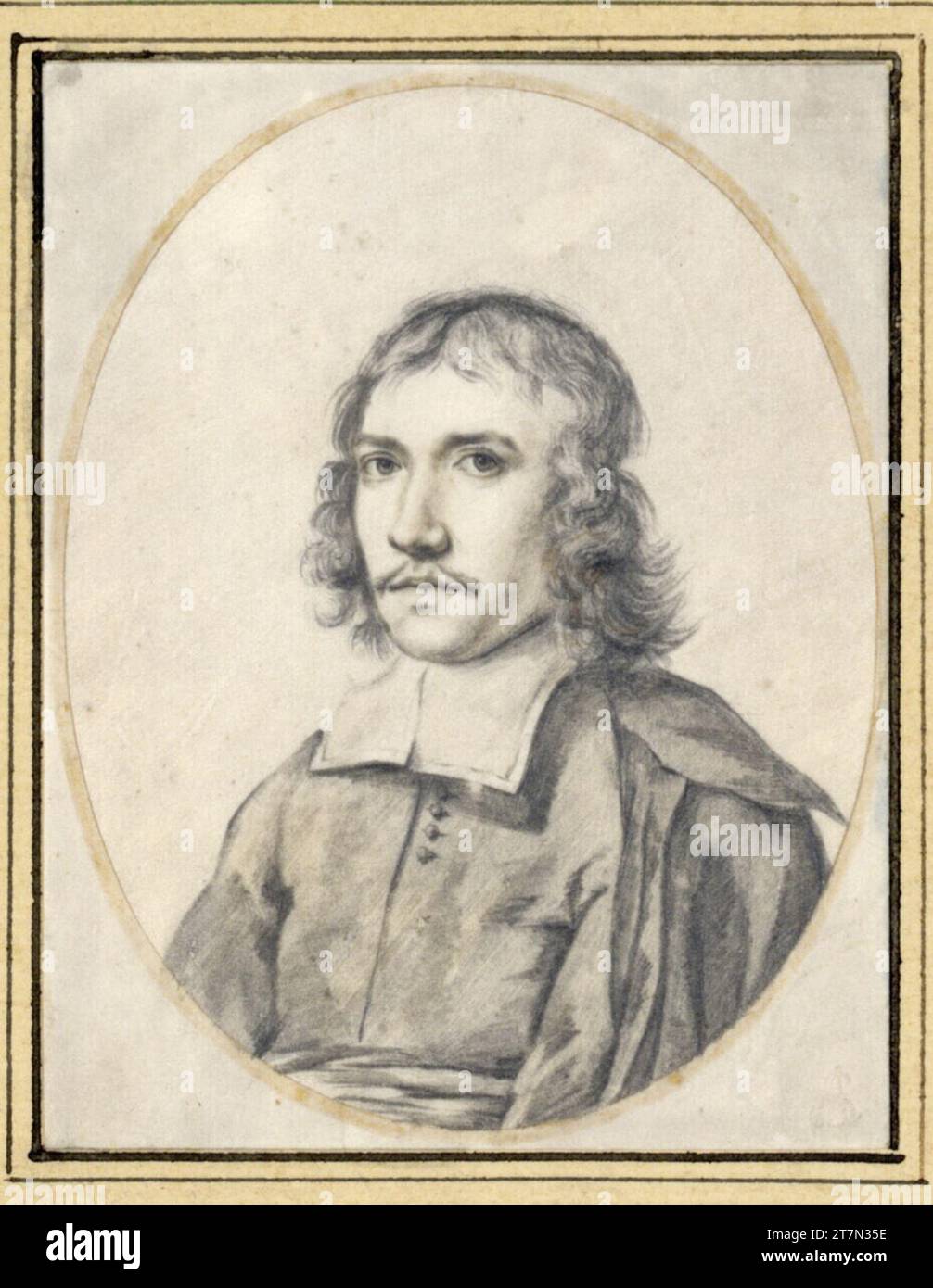 Jan de Bray Portrait of a young priest (in the oval). Graphite pencil ...