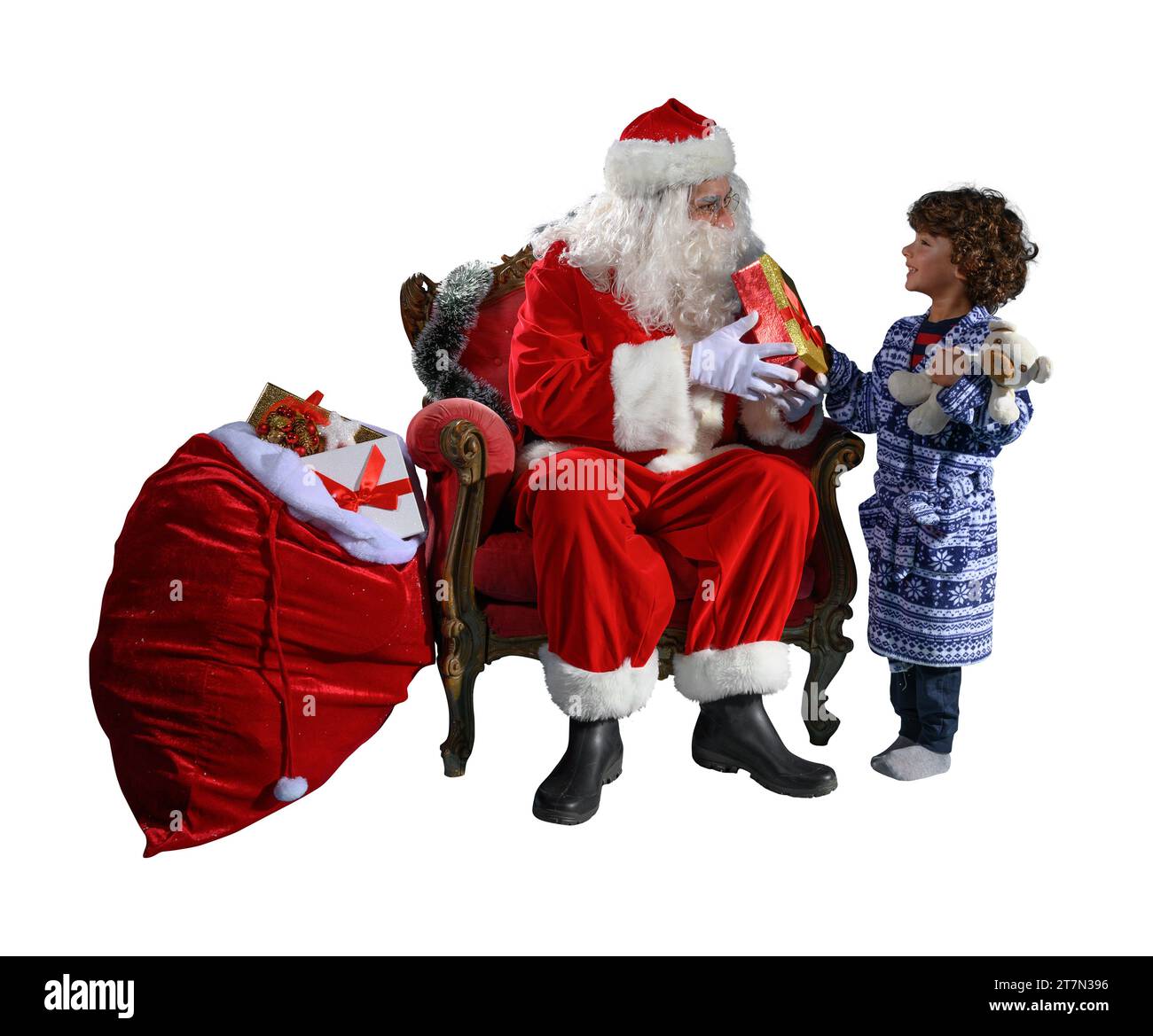 Happy santa claus is ready to deliver christmas gifts to a child Stock Photo - Alamy