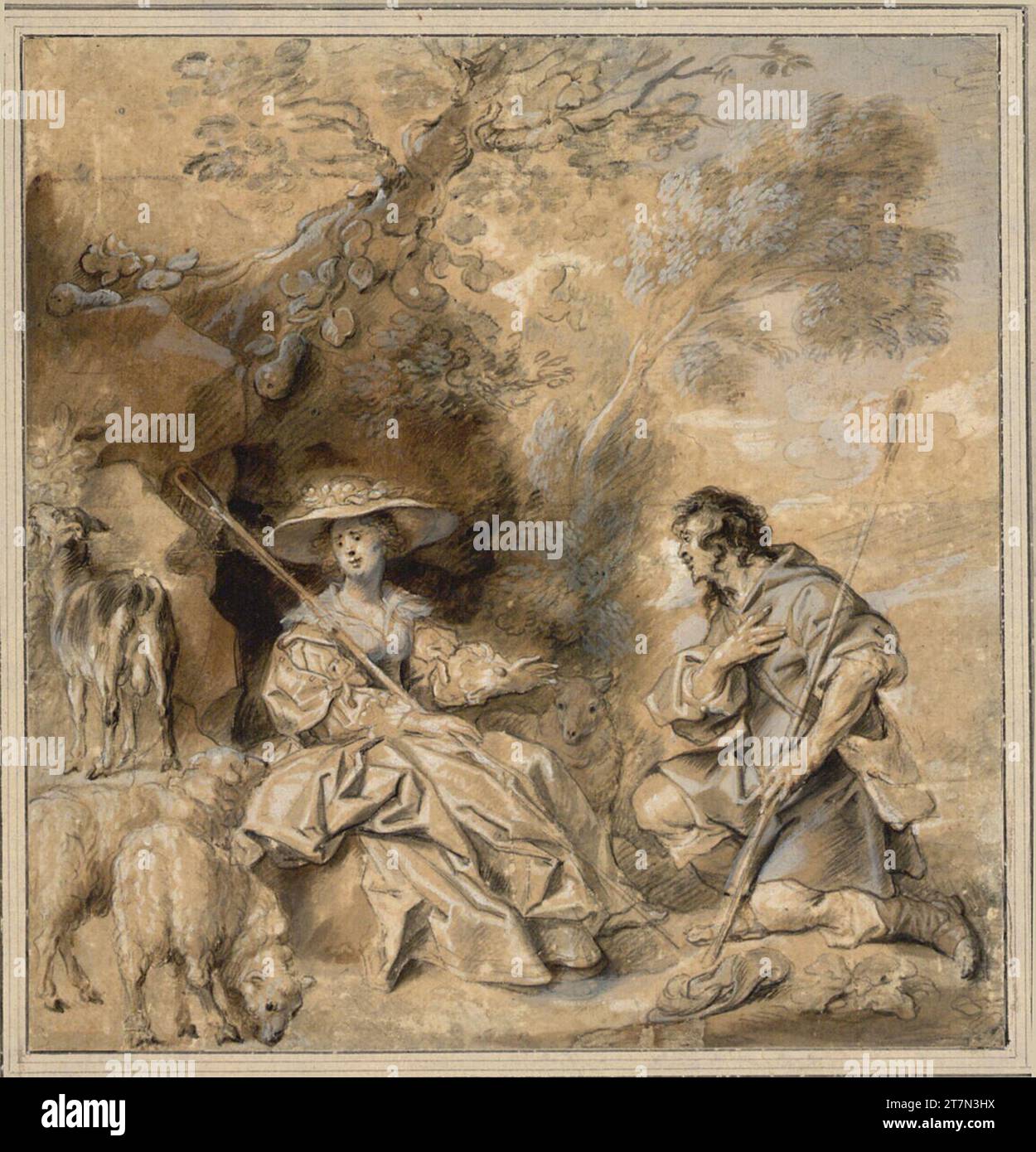 Jacob Jordaens Sitting shepherd and in front of her kneeling shepherd ...