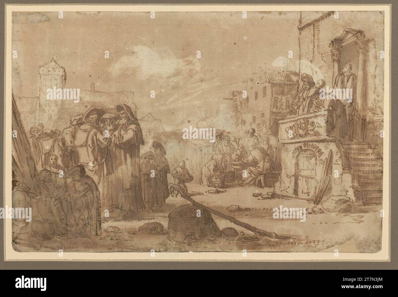 Thomas Wyck Jewish social life in front of the synagogue. Feder in ...