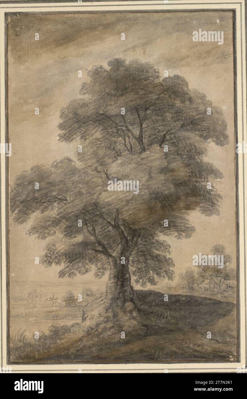 Lucas van Uden High tree (a village in the background). Black chalk ...