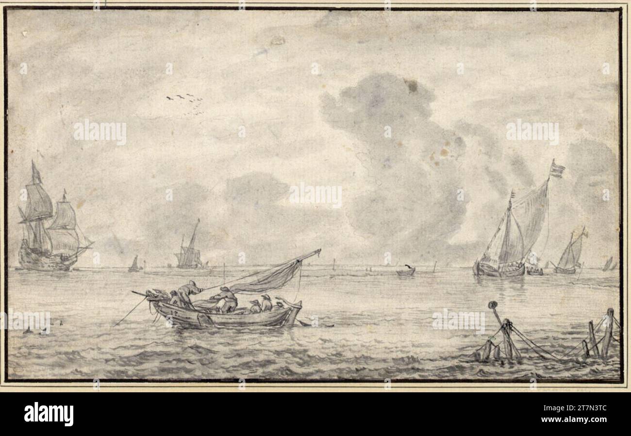 Jan Porcellis View of the sea with fishing boat and sailing ships ...