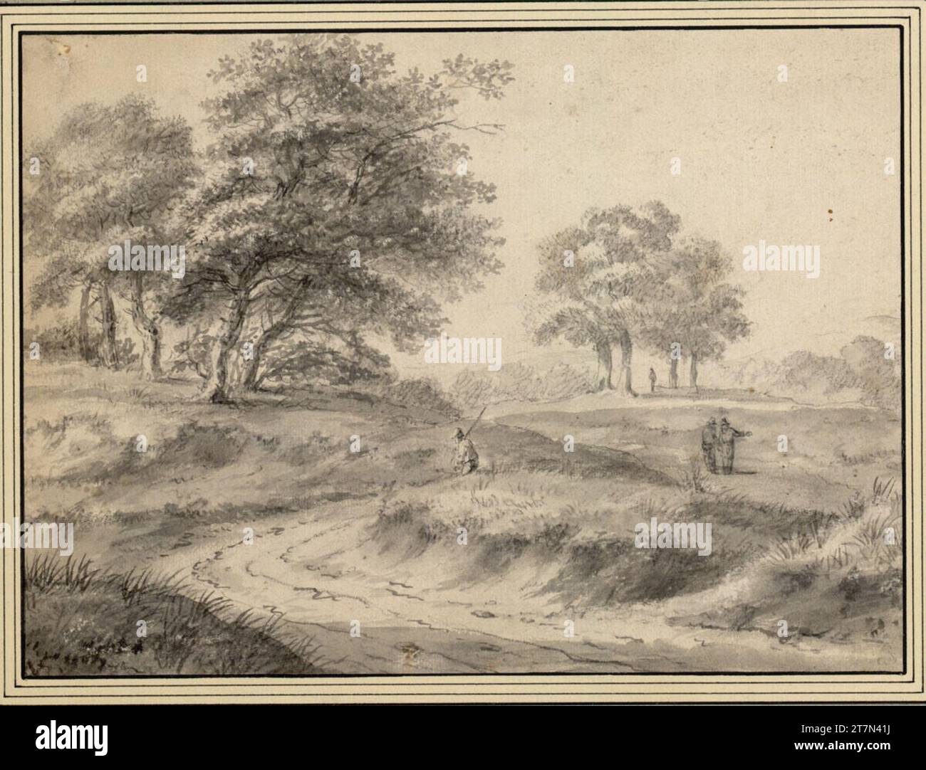 Jan Wijnants Tree -rich pasture landscape with path and staffage. Black ...