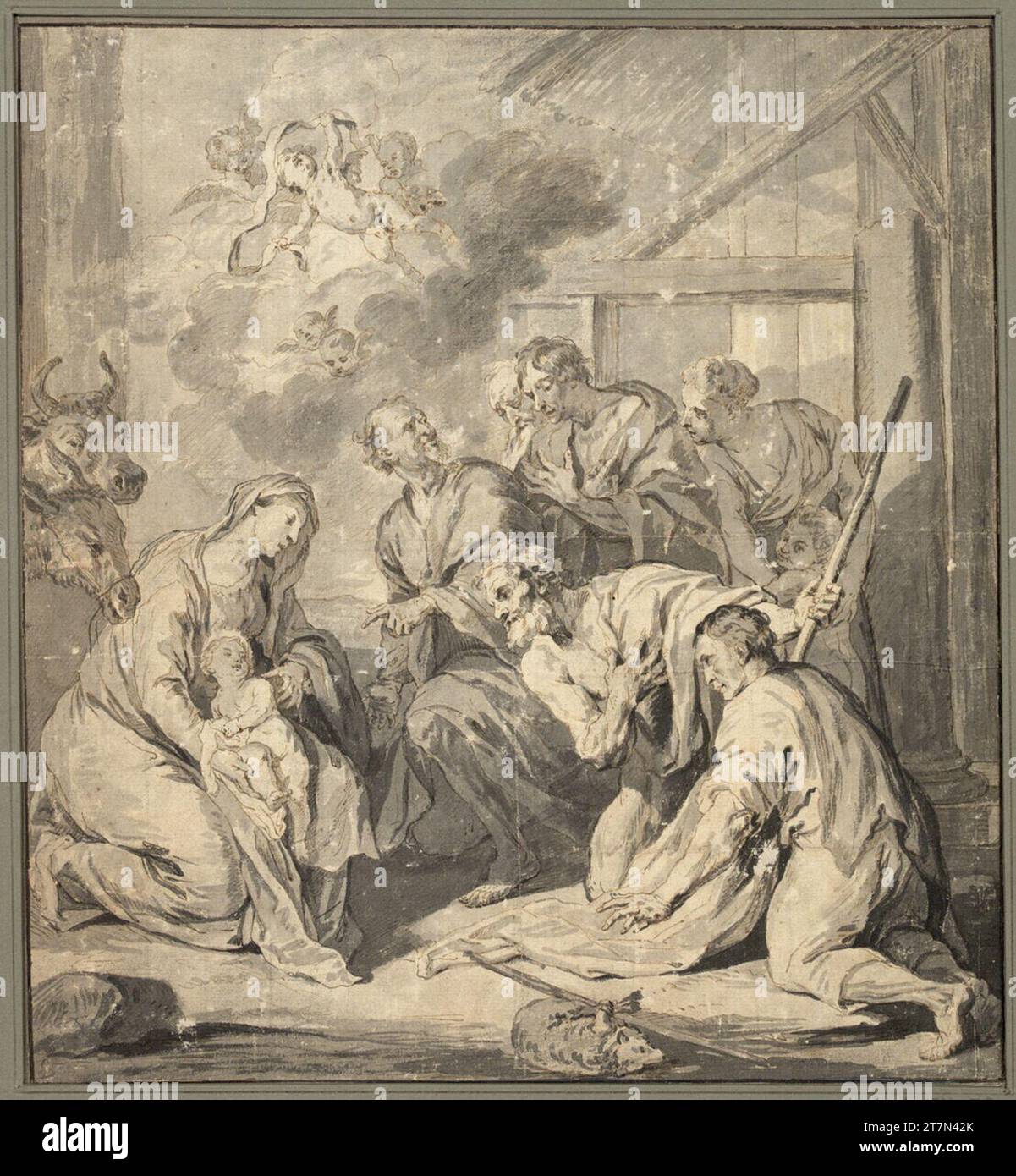 Jan Boeckhorst The adoration of the shepherds. Feder in brown, brush in ...